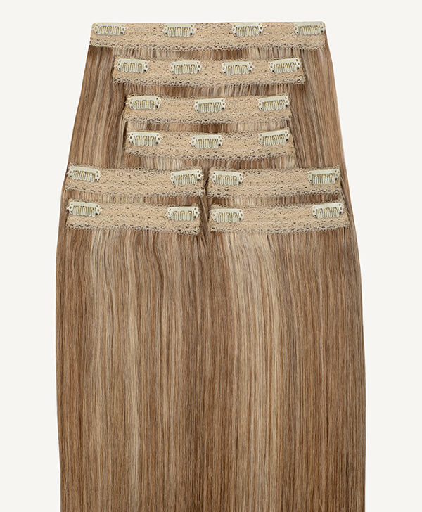 Medium Blonde Highlighted, 20" Quad Clip-In Hair Extensions, P6/16/613 ...